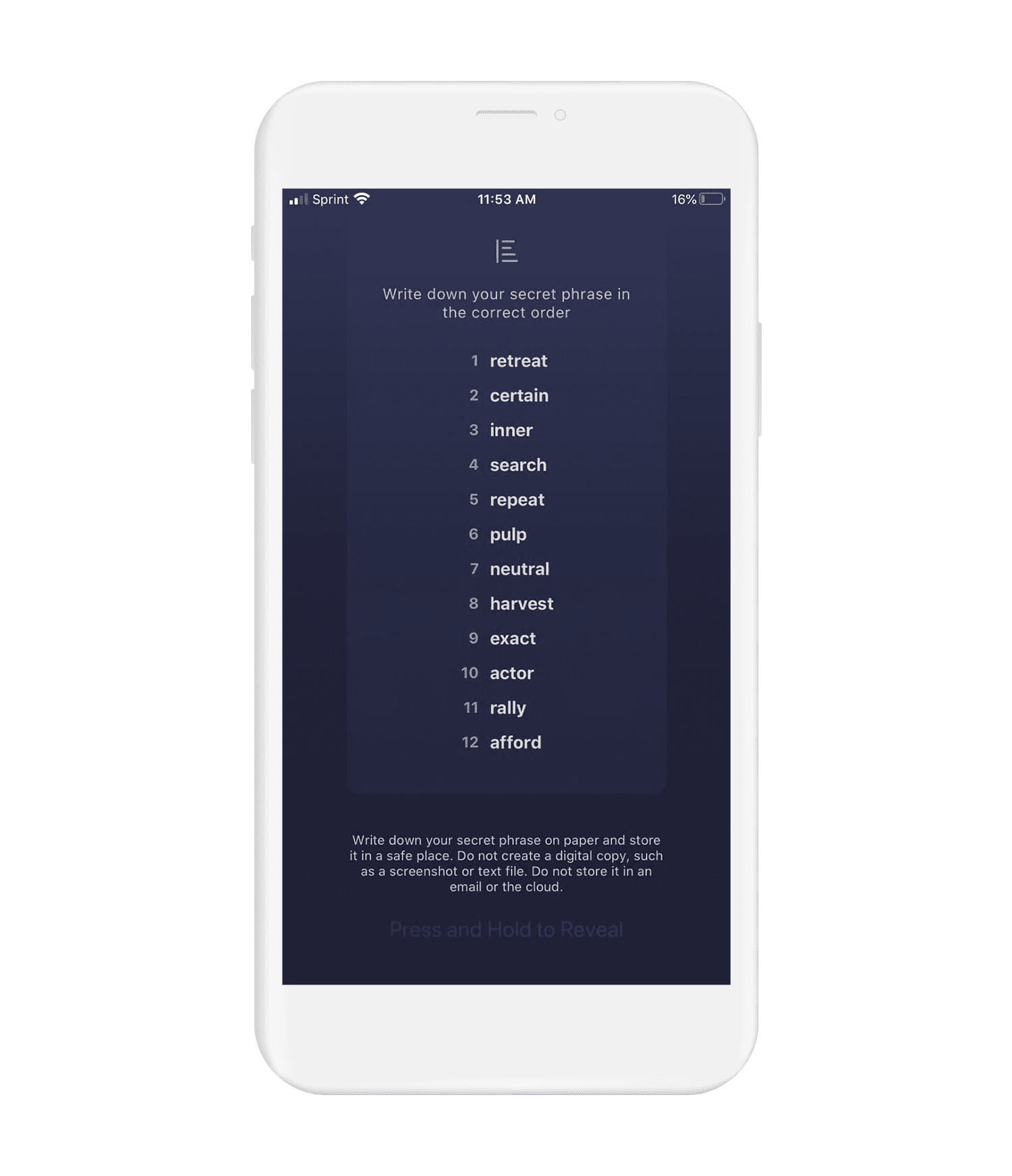 6. Initialize or import secret phrase - Vault12